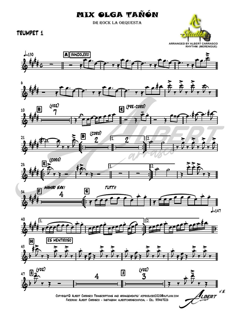 Mix Olga Tañón - DR Rock La Orquesta - Trumpet 1 | PDF