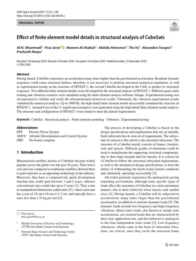Cube - Analysis - Effect of Finite Element Model Details in Structural Analysis of CubeSats ...