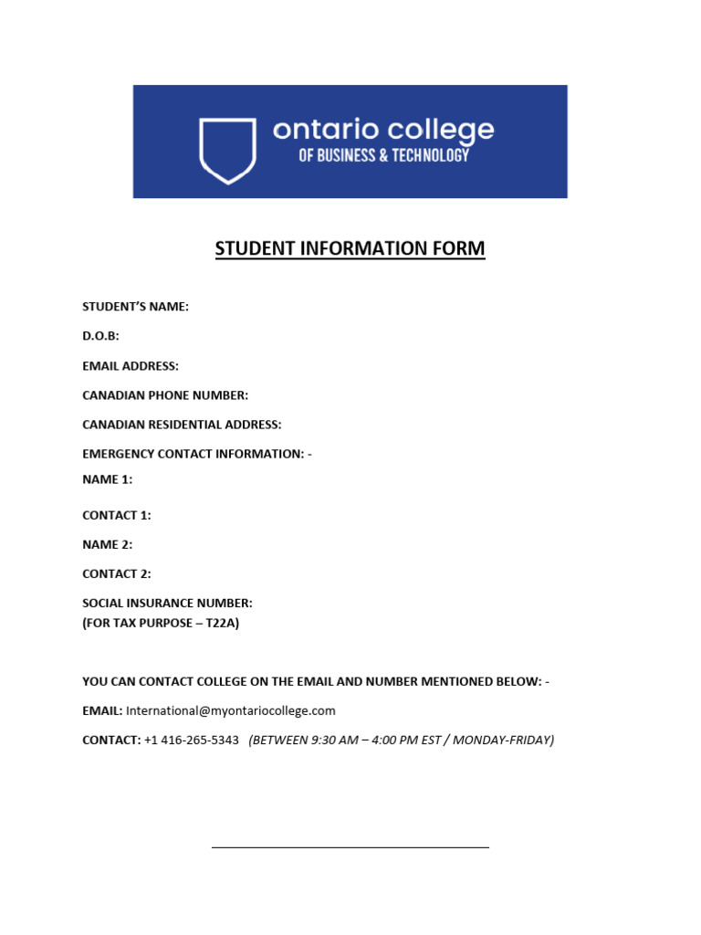 Student Information Form. | PDF
