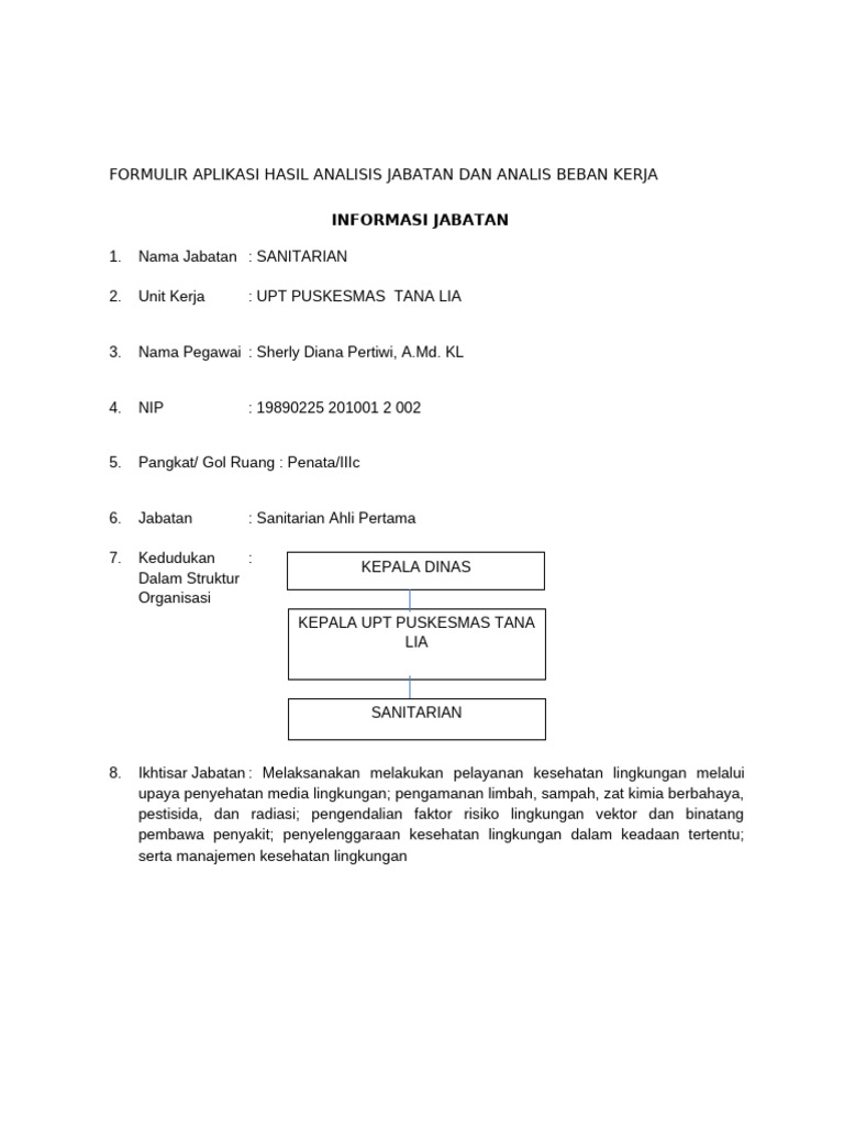 Anjab Sanitarian Ahli Pertama Baru | PDF