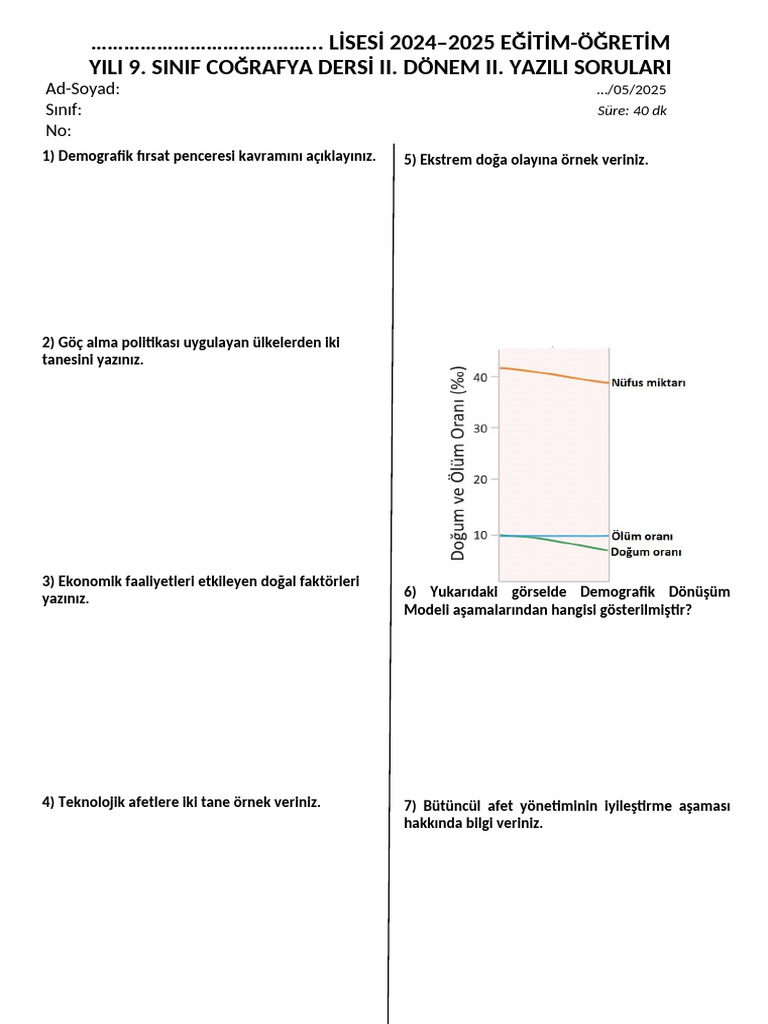 Cografya 9 Sinif 2 Donem 2 Yazili 2024 2025 | PDF
