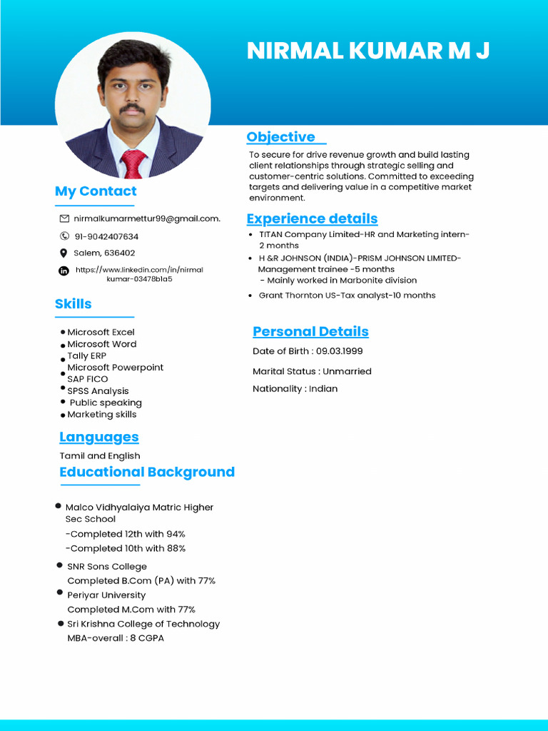 Nirmal Kumar - MJ Resume PDF | PDF