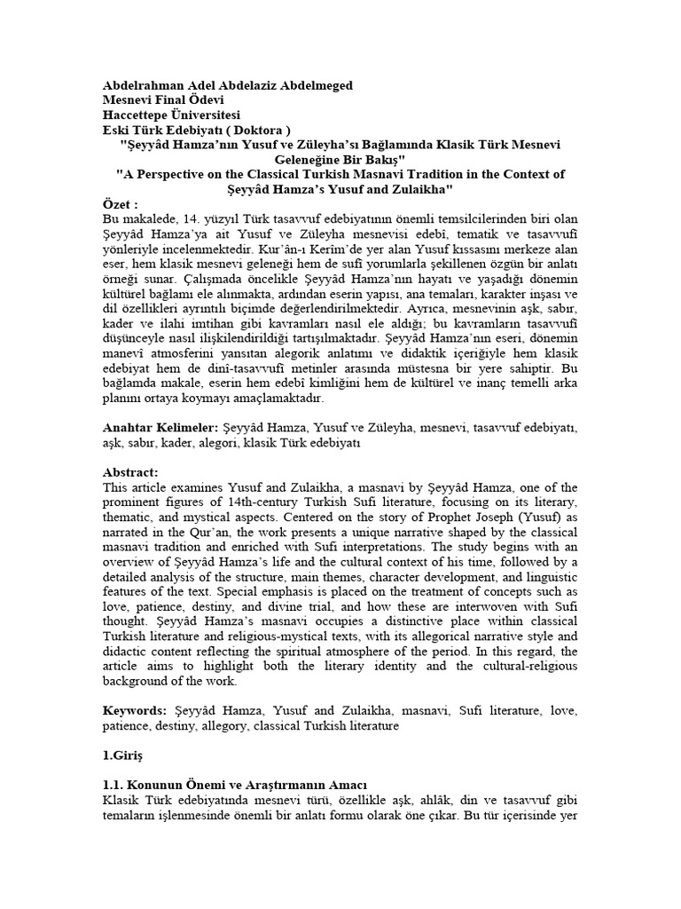 Yusuf Ve Züleyha Şeyyad Hamza-1 | PDF