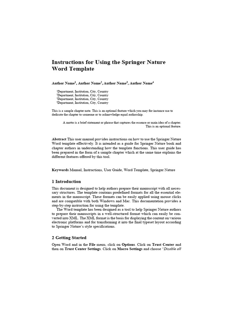 Instructions Springernature Word Template Pdf Citation Paragraph