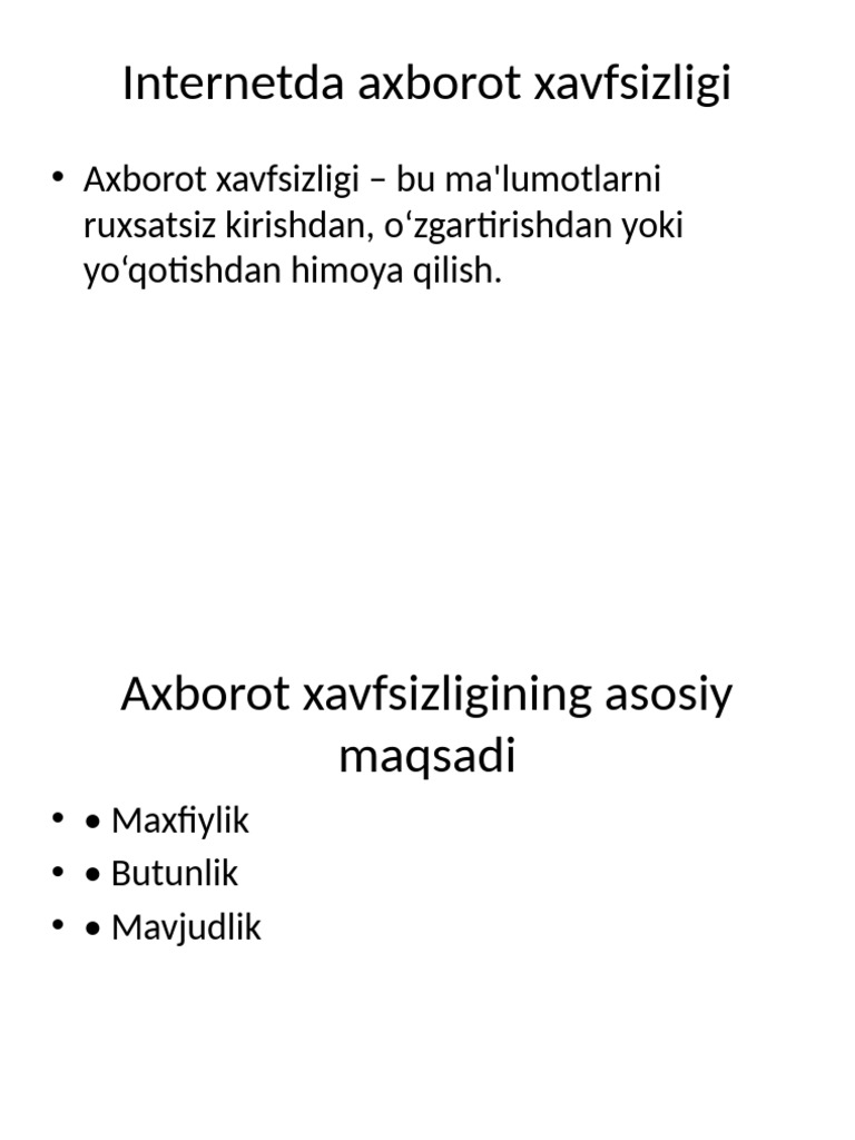 Axborot Xavfsizligi Slaydlar | PDF