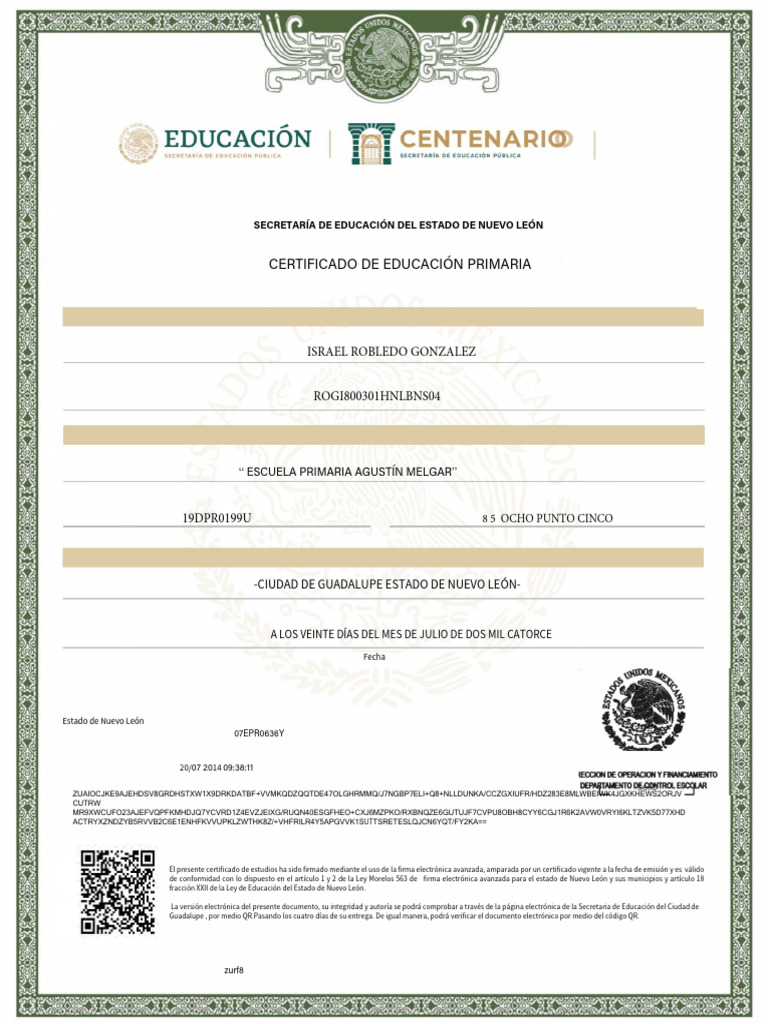 Israel Robledo Gonzalez - Primaria | PDF