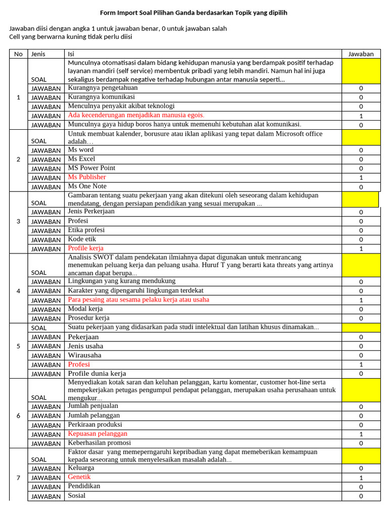 Formulir Soal Pilihan Ganda | PDF