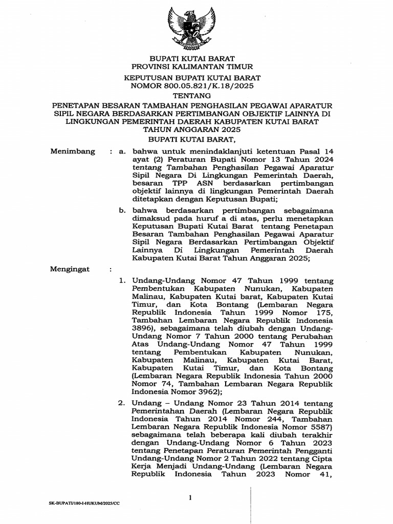 Penetapan Besaran TPP ASN Berdasarkan POL | PDF