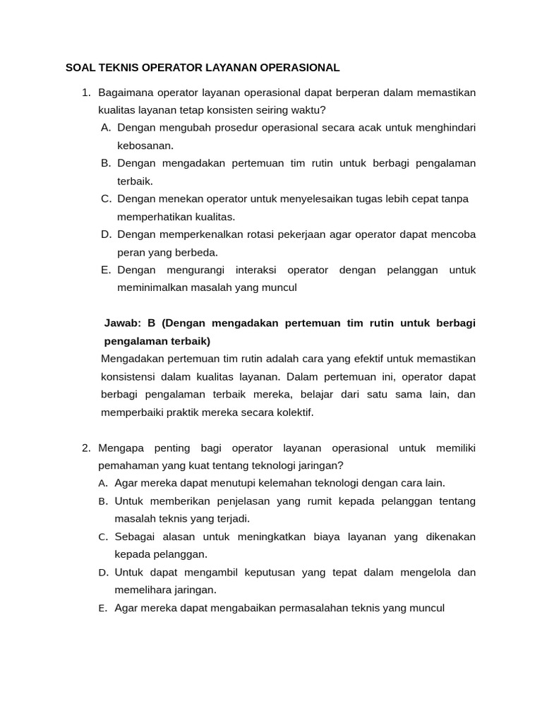 Soal Operator Layanan Operasional (Teknis) | PDF