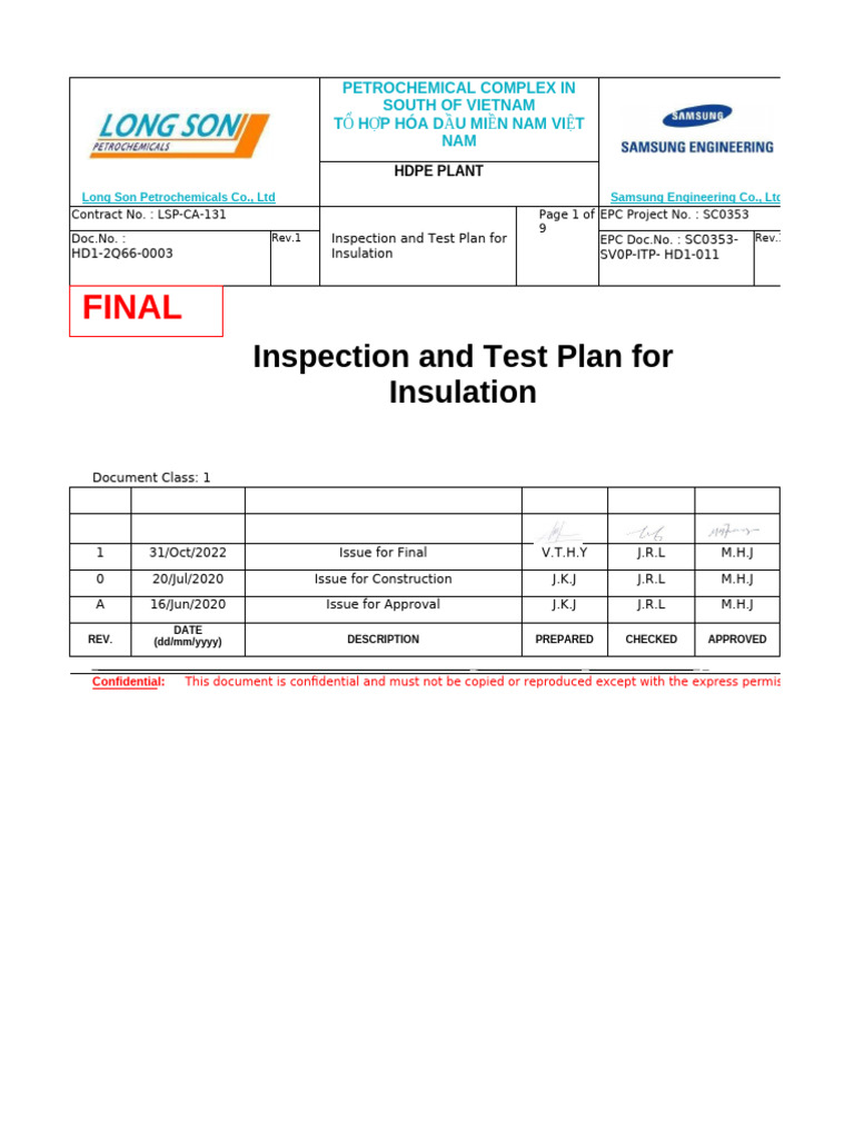 11 HD1-2Q66-0003 1 ITP For Insulation | PDF | Materials | Building Engineering