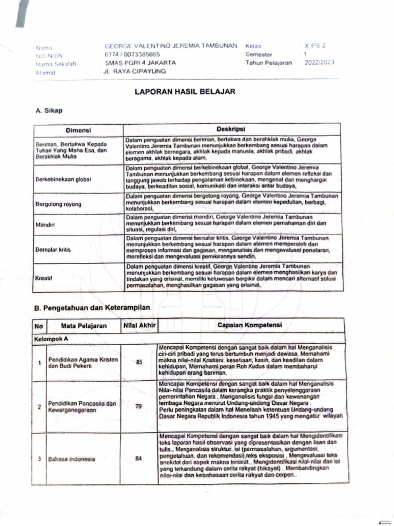 Nilai Joss Semester 1-5 - Compressed | PDF