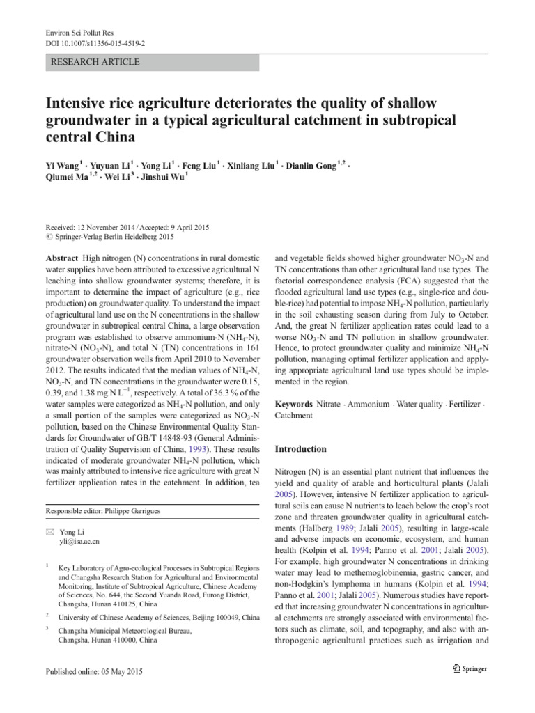 Crop and Paddy Cultivation Nitrate Shallow GW | PDF | Fertilizer ...