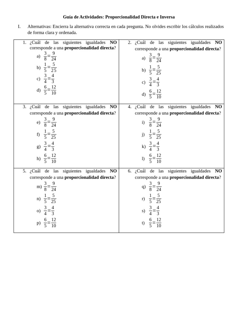 Actividades sobre Proporcionalidad Matemática | PDF