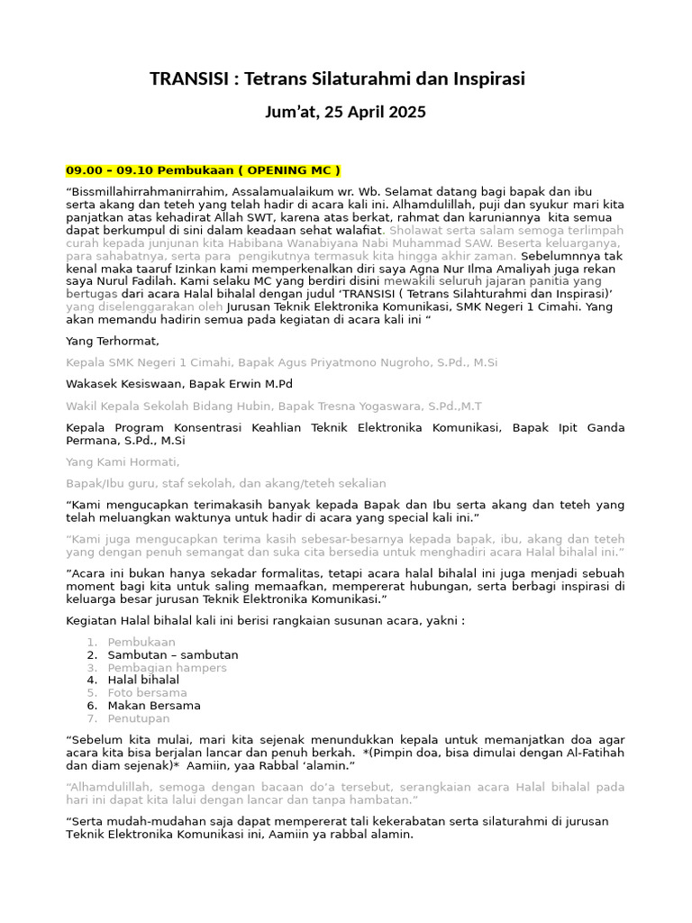Teks MC Transisi 2025 | PDF