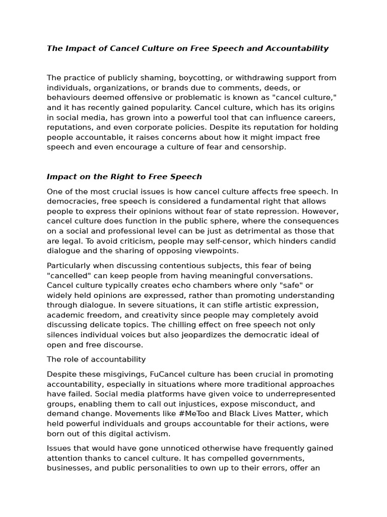 Cancel Culture's Effect on Free Speech | PDF | Freedom Of Speech ...