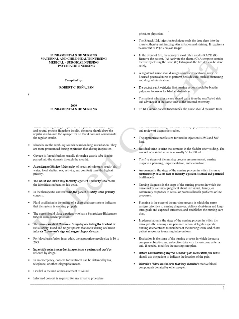 Nursing Review Bullets Highlights | PDF | Physical Examination | Nursing