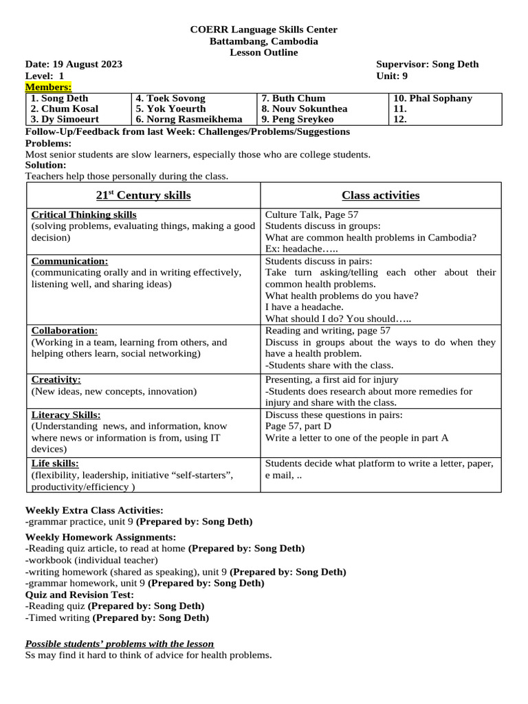 Outline 8-19-08 2023 L1 U9 Gram Read Writ | PDF | Influenza | Common Cold