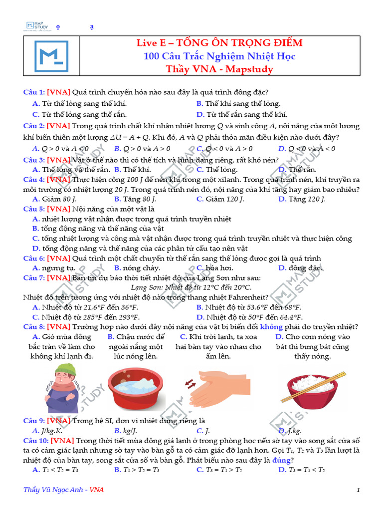 Buoi 8 Chinh Phuc Ly Thuyet 100 Cau Trac Nghiem Nhiet Hoc 1741973175835 | PDF