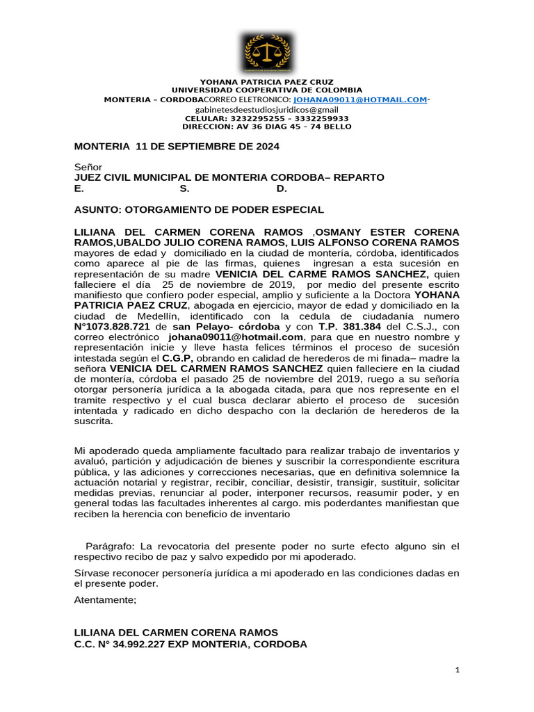 Poder Sucesion Tia Liliana | PDF | Justicia | Crimen y violencia