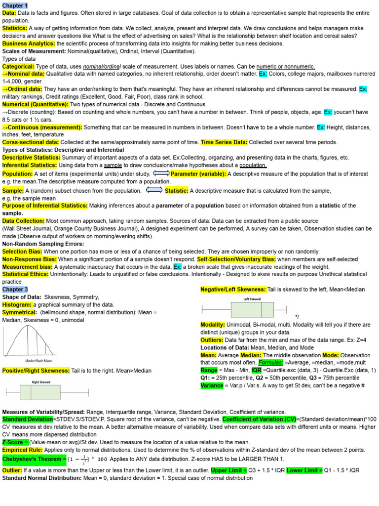 ISDS 361A - Cheat Sheet Exam 1 PDF | PDF | Normal Distribution | Probability Distribution