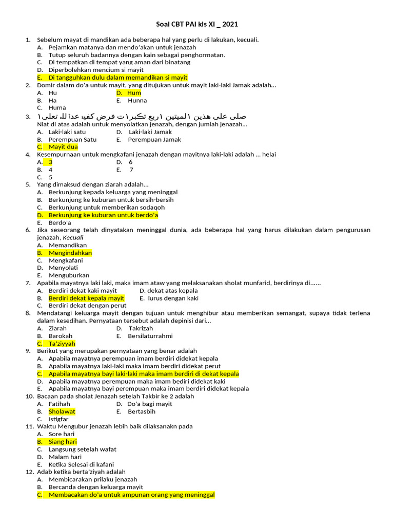 Soal Pas CBT Pai Kls Xi - 2022 | PDF