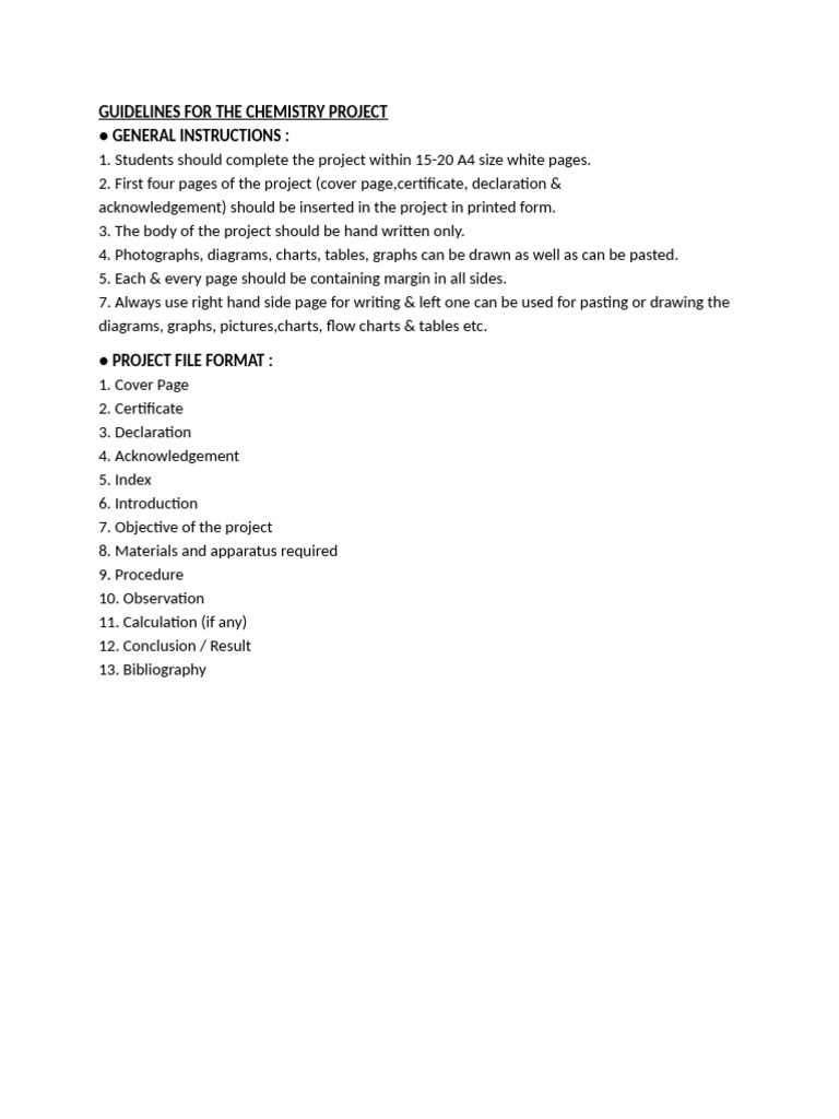 Guidelines for Chemistry Project | PDF