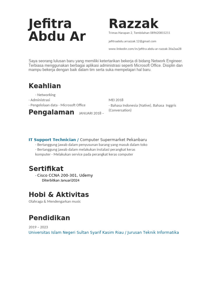 CV Jefitra Abdu Ar Razzak | PDF