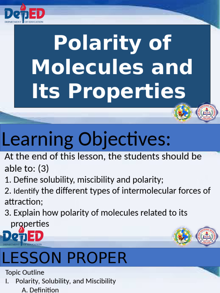 Polarity of Molecules Imfa | PDF | Chemical Polarity | Intermolecular Force