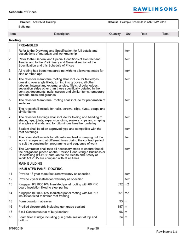 ANZSMM Example Schedule Pages 1 13 | PDF | Roof | Building