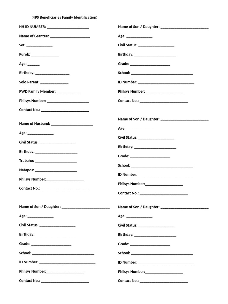4PS Beneficiaries Family Identification | PDF | Civil Rights And ...