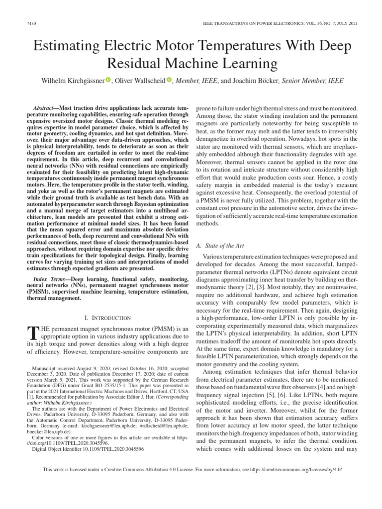 Estimating Electric Motor Temperatures With Deep Residual Machine Learning | PDF | Estimation ...