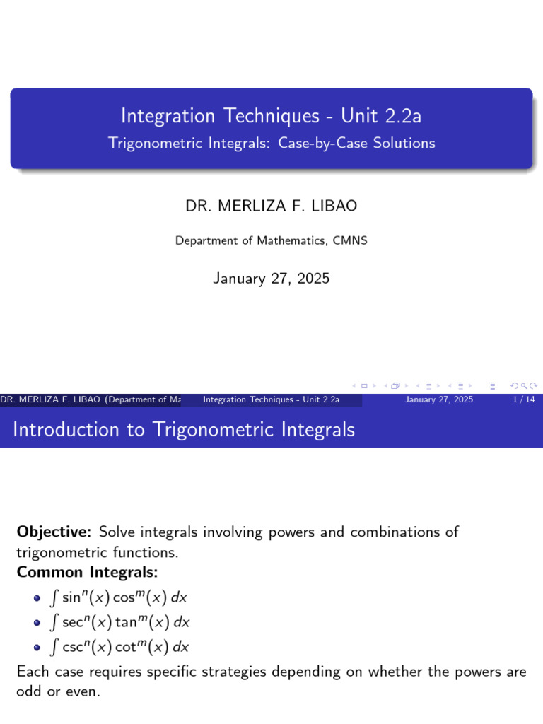 Math 18-2-2a Trigonometric Integrals | PDF | Trigonometric Functions ...