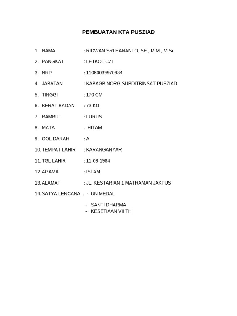 PEMBUATAN_KTA_Letkol_CZI_Ridwan[1] | PDF