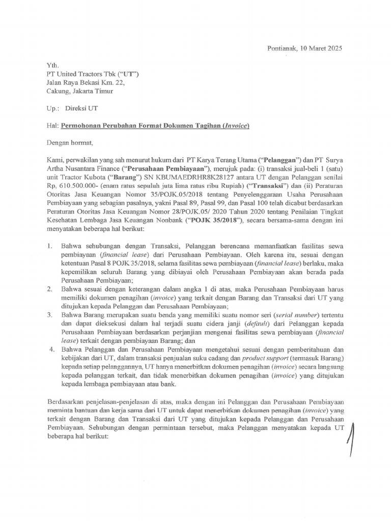 Suratt Permohonan Invoice QQ | PDF