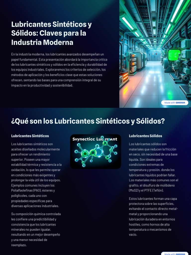 Lubricantes Sinteticos y Solidos Claves Para La Industria Moderna | PDF ...