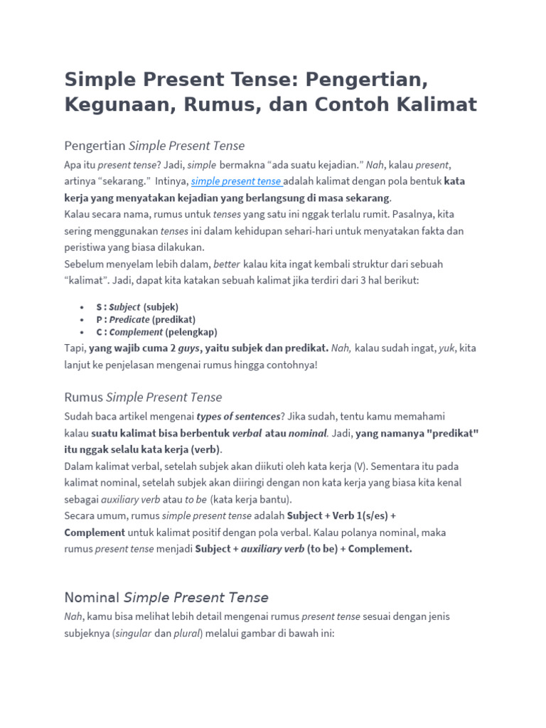 Pengertian dan Rumus Simple Present Tense | PDF