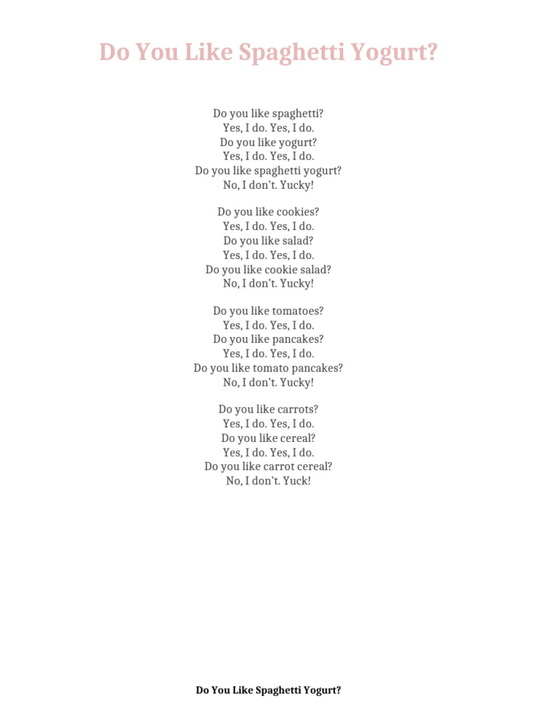 Script - Do You Like Spaghetti Yogurt | PDF