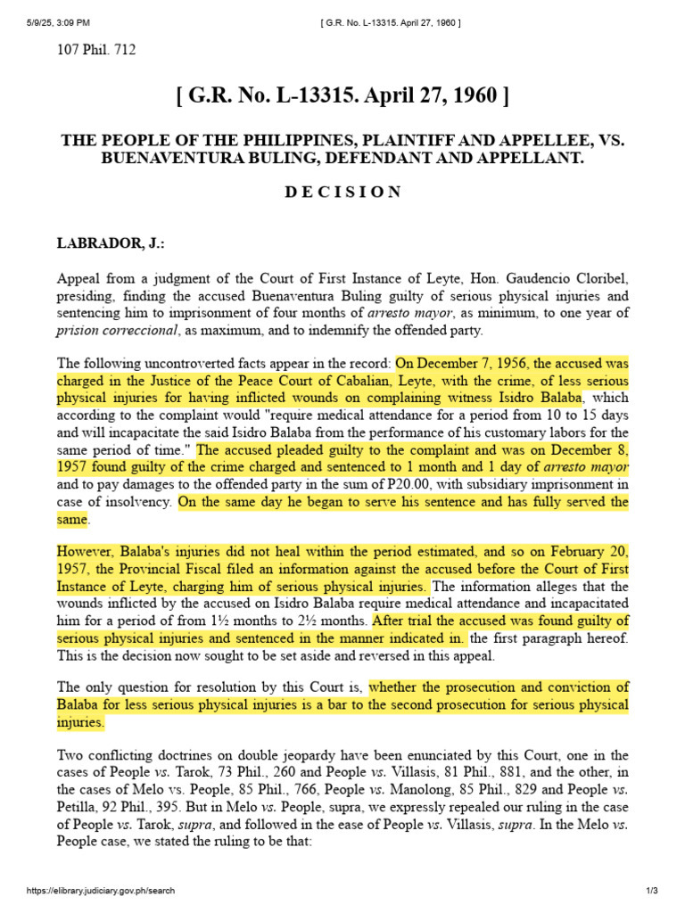 Double Jeopardy in Serious Injuries Case | PDF | Wound | Double Jeopardy