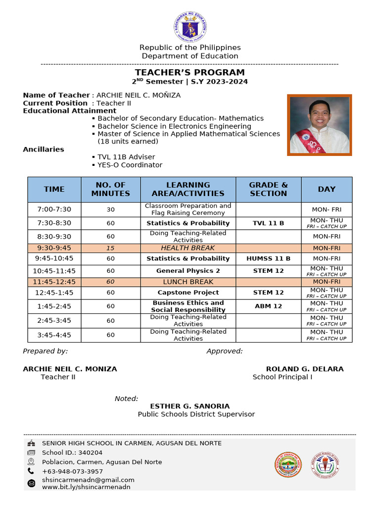 Teacher and Class Program 1st Semester 2023 2024 | PDF | Teachers