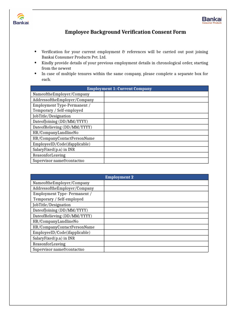 Bankai Employee BGV Form - BCPPL 2 | PDF