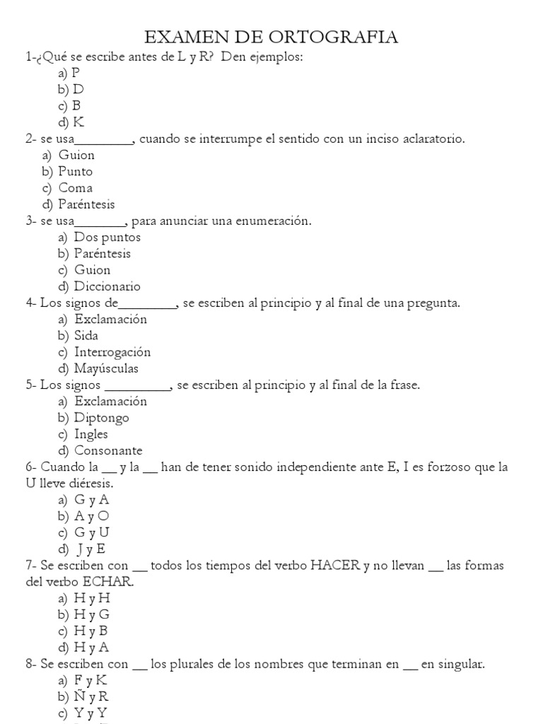 EXAMEN DE ORTOGRAFIA