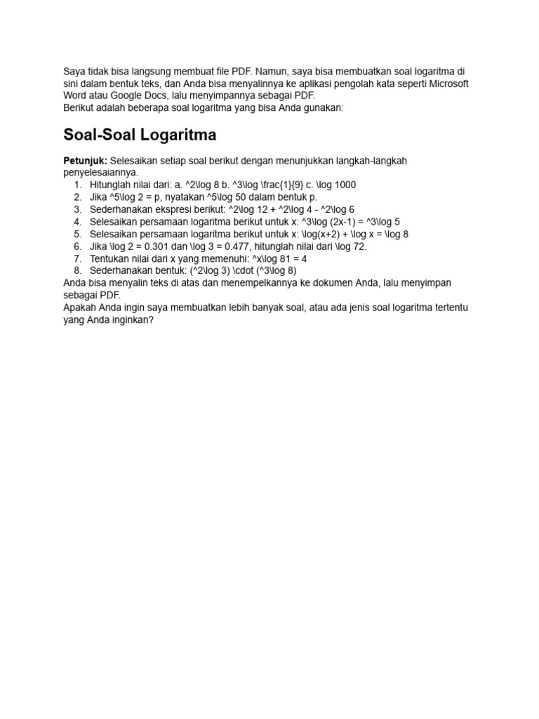 Soal Logaritma dan Penyelesaiannya | PDF