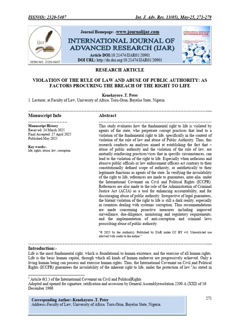 Violation of The Rule of Law and Abuse of Public Authority: As Factors ...