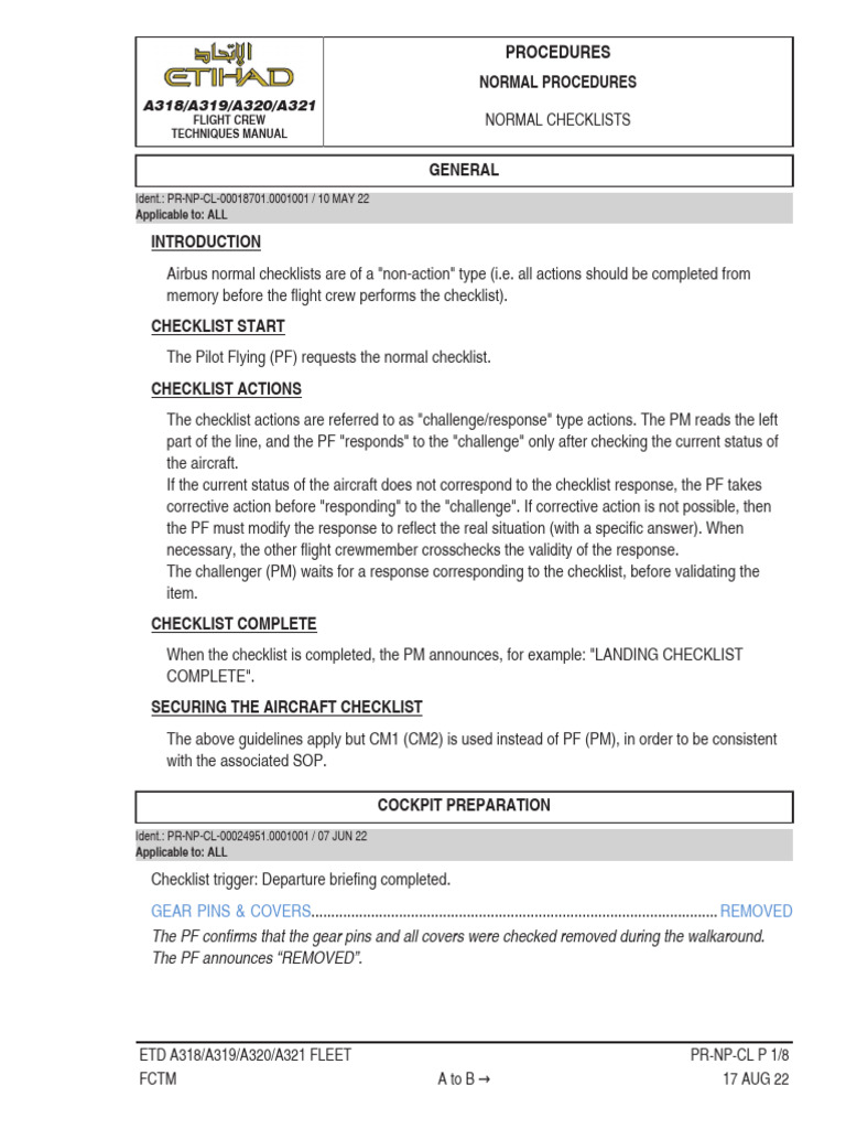 EAT A320 FCTM - Techniques For Checklists - 2023 | PDF