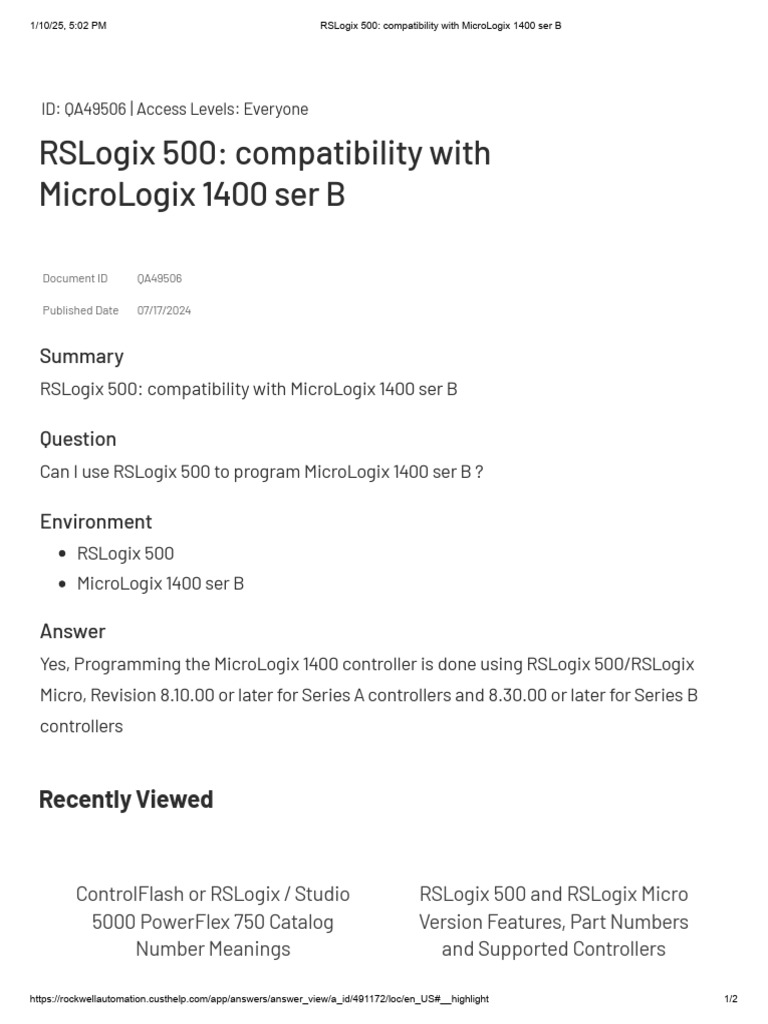 RSLogix 500 - Compatibility With MicroLogix 1400 Ser B | PDF | Common Law | Justice