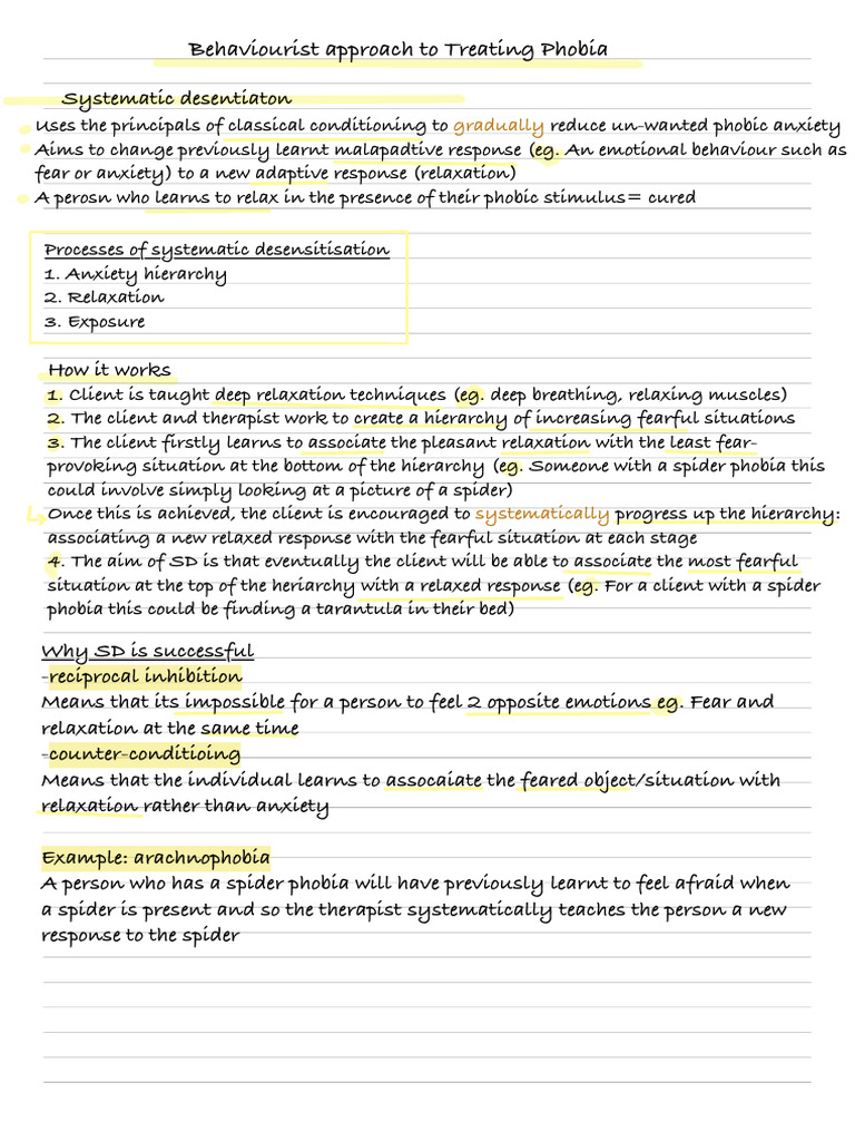 Behaviourist Treating Phobia Pdf Phobia Classical Conditioning