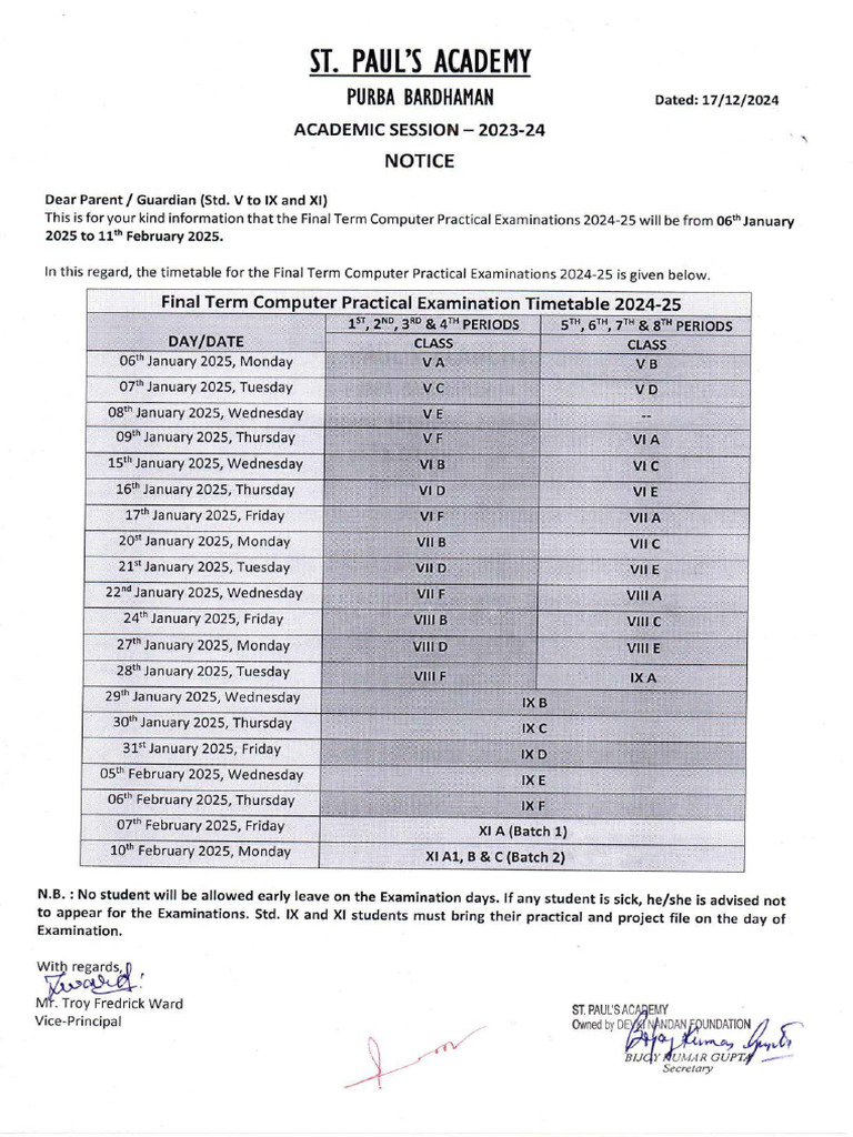 Computer Practical Exam Final Term Std. V To IX and XI 2024-25 Student ...