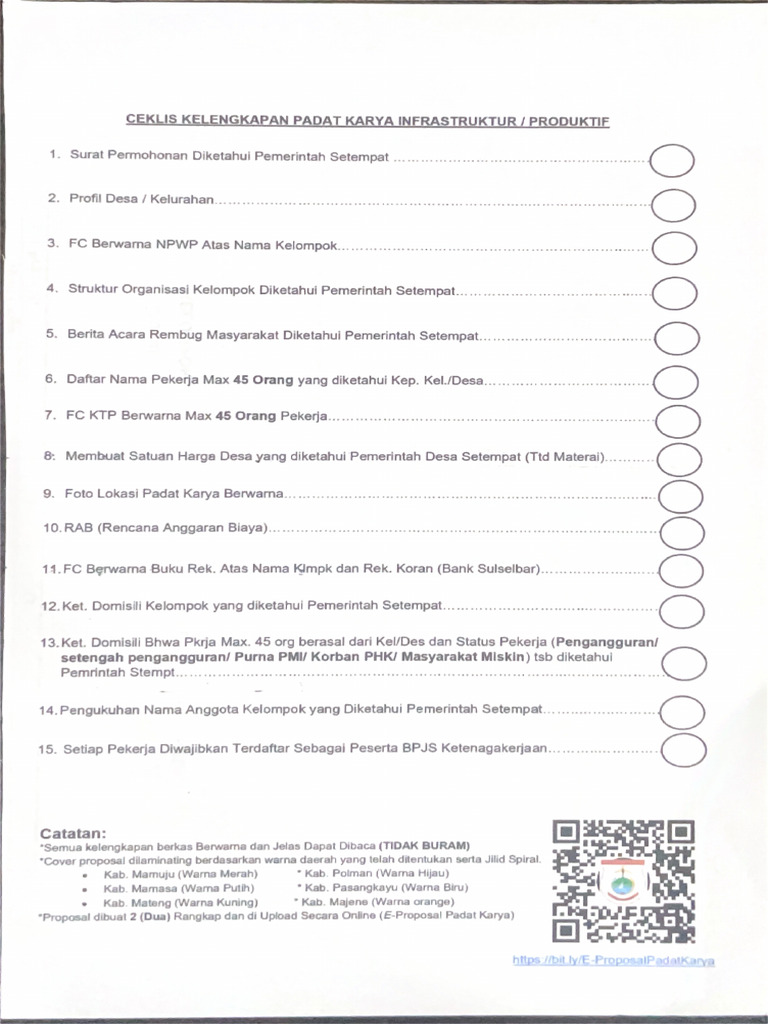 Ceklis Kelengkapan Padat Karya Infrastruktur Produktif | PDF
