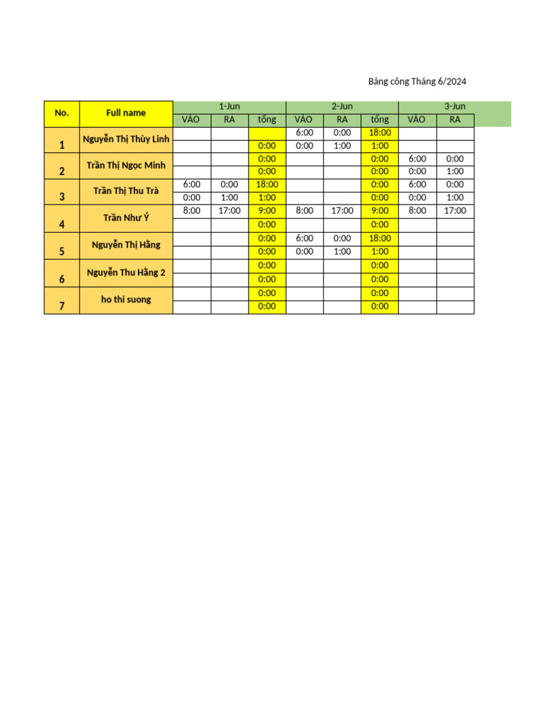 Bảng Chấm Công T07-2024 | PDF