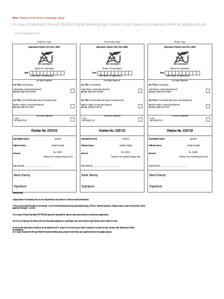 Challan Form - Air University | PDF | Banking Technology | Service ...